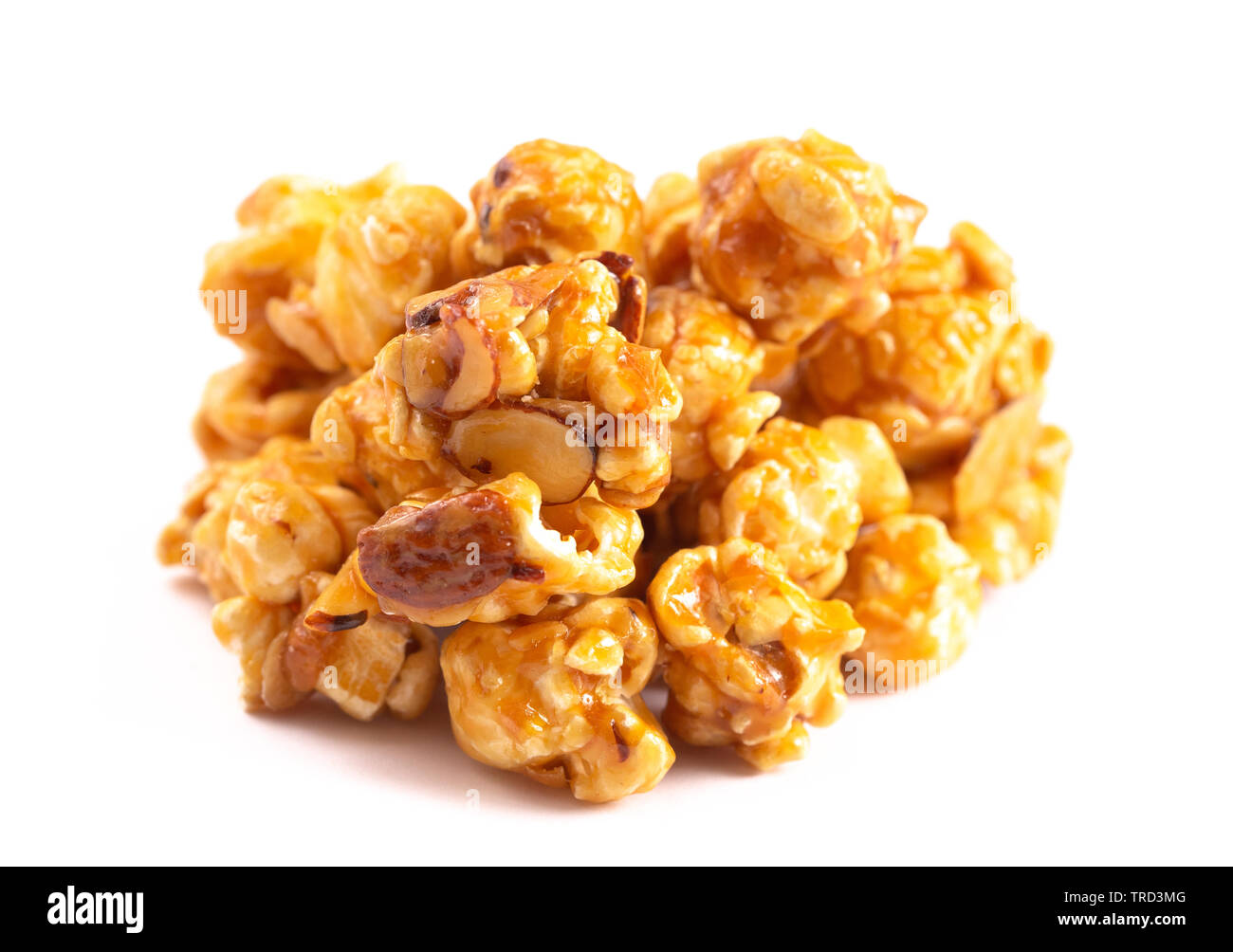 Salted Caramel Almond Flavored Popcorn on a White Background Stock ...