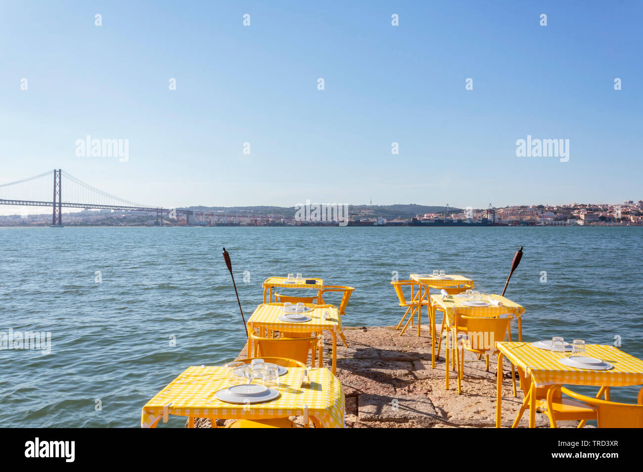Outdoor restaurant terrace on riverside area Stock Photo - Alamy