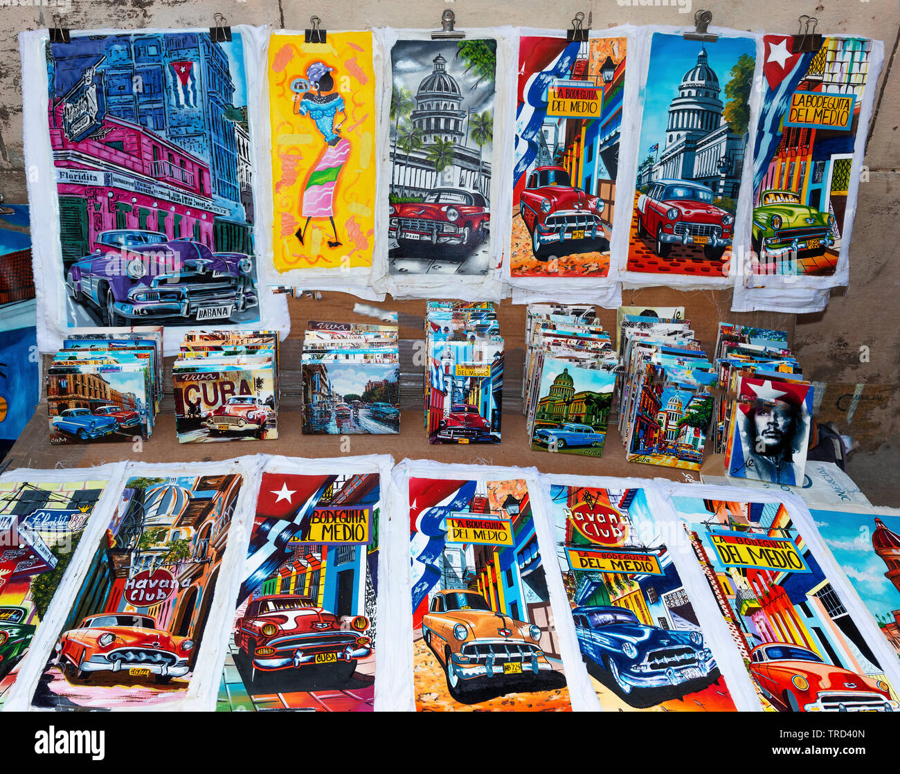 Paintings and artwork for sale on a street in the city of Havana or ...