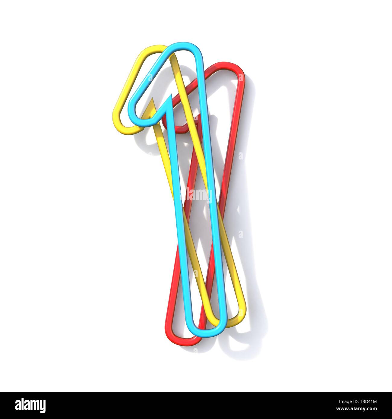 Three basic color wire font number 1 ONE 3D rendering illustration ...