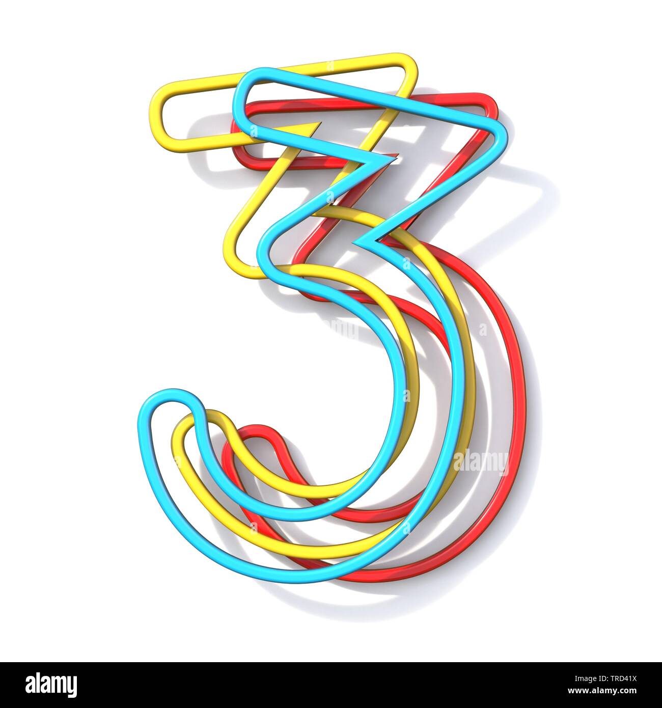 Three basic color wire font number 3 THREE 3D rendering illustration ...