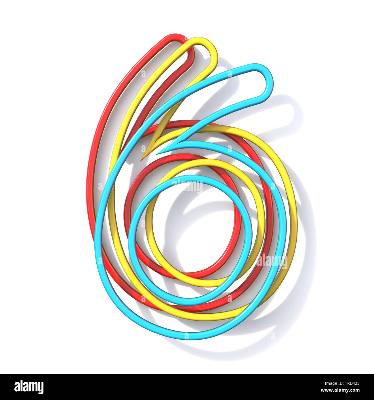 Three basic color wire font number 6 SIX 3D rendering illustration ...