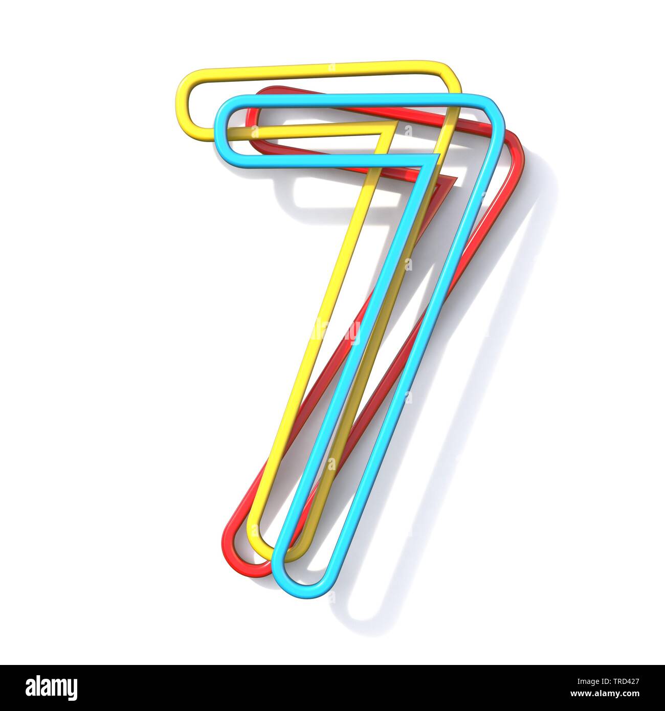 Three basic color wire font number 7 SEVEN 3D rendering illustration ...