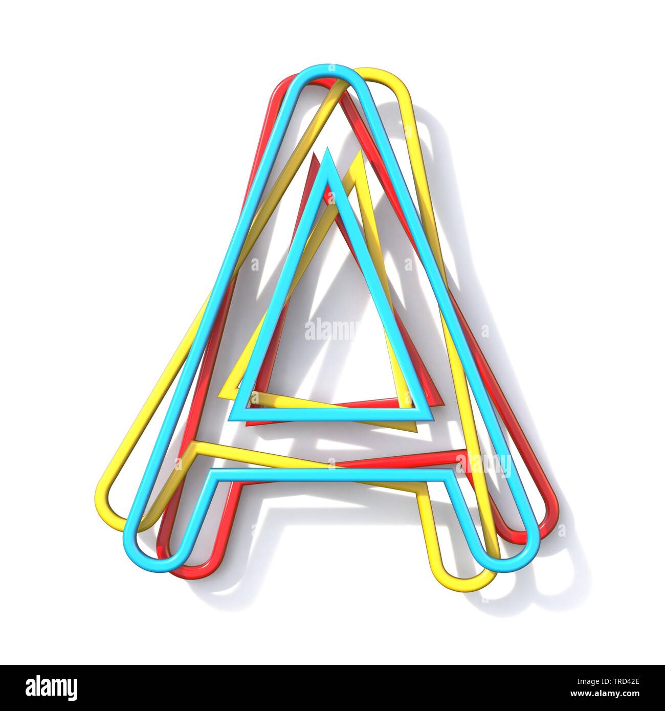 Three basic color wire font Letter A 3D rendering illustration isolated ...