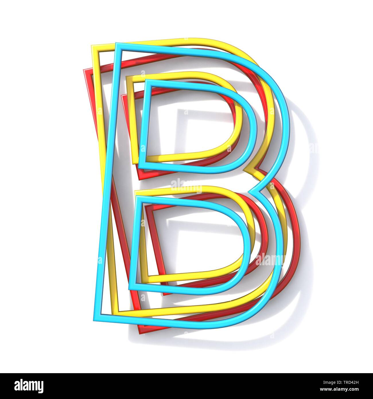 Three basic color wire font Letter B 3D rendering illustration isolated ...
