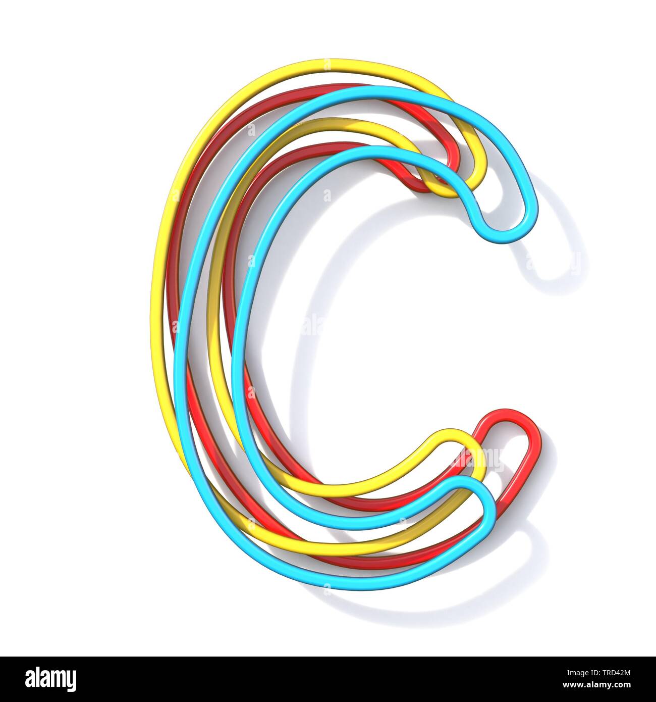 Three basic color wire font Letter C 3D rendering illustration isolated ...
