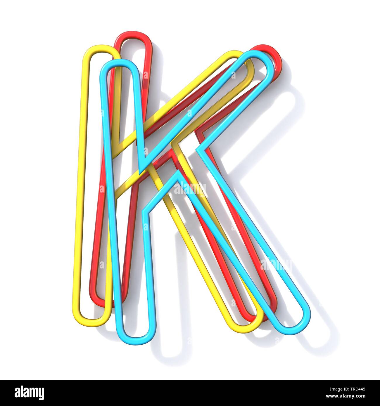 Three basic color wire font Letter K 3D rendering illustration isolated ...