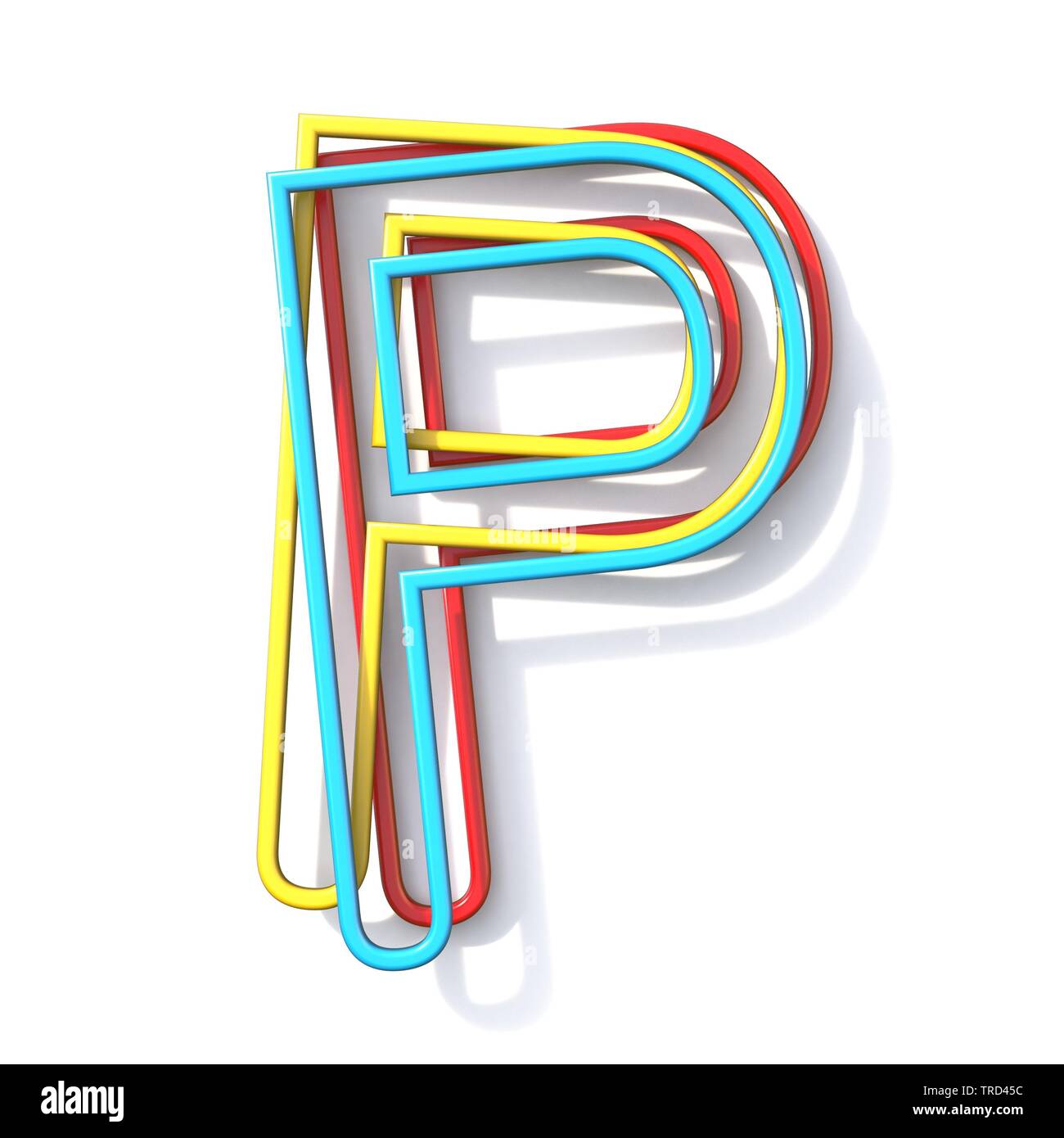 Three basic color wire font Letter P 3D rendering illustration isolated ...