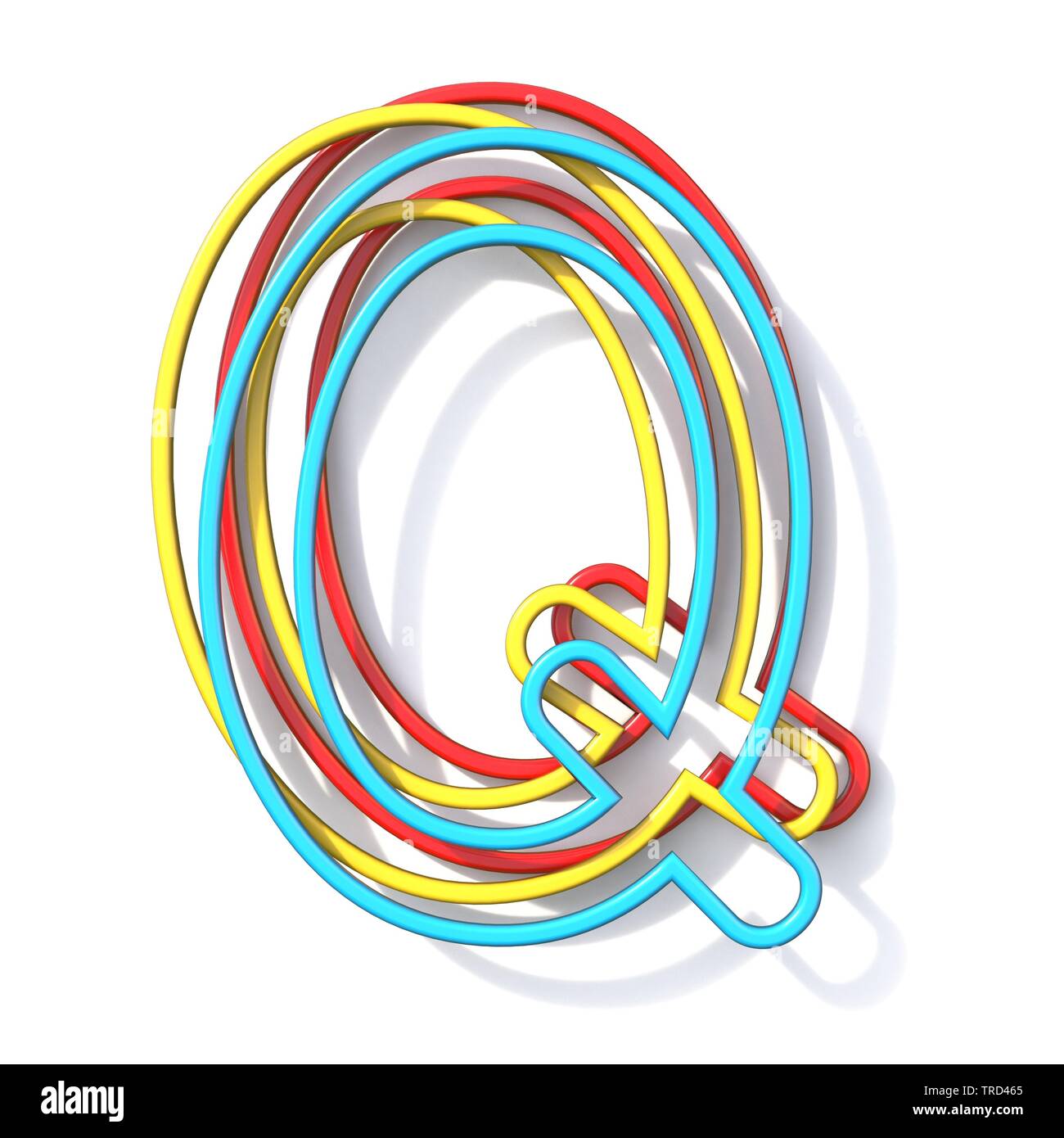 Three basic color wire font Letter Q 3D rendering illustration isolated ...