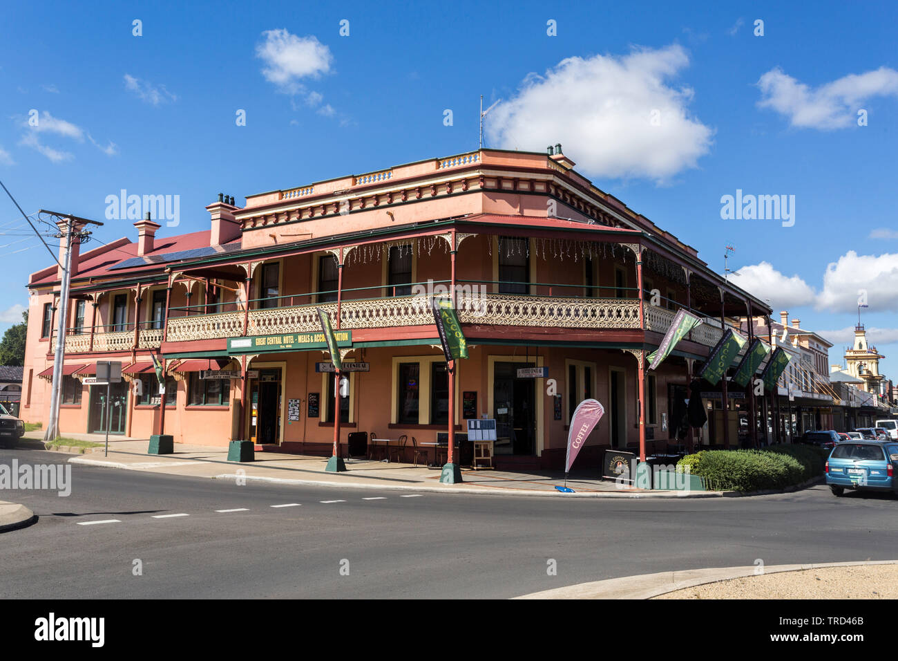 View of the 1874 two-storeys hotel, built of rendered masonry with ...