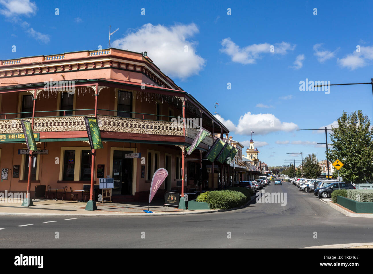 View of the 1874 two-storeys hotel, built of rendered masonry with ...