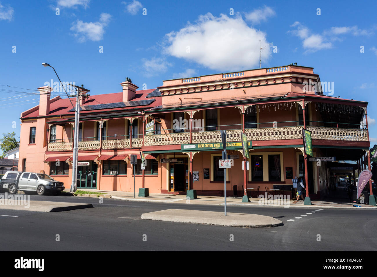 View of the 1874 two-storeys hotel, built of rendered masonry with ...