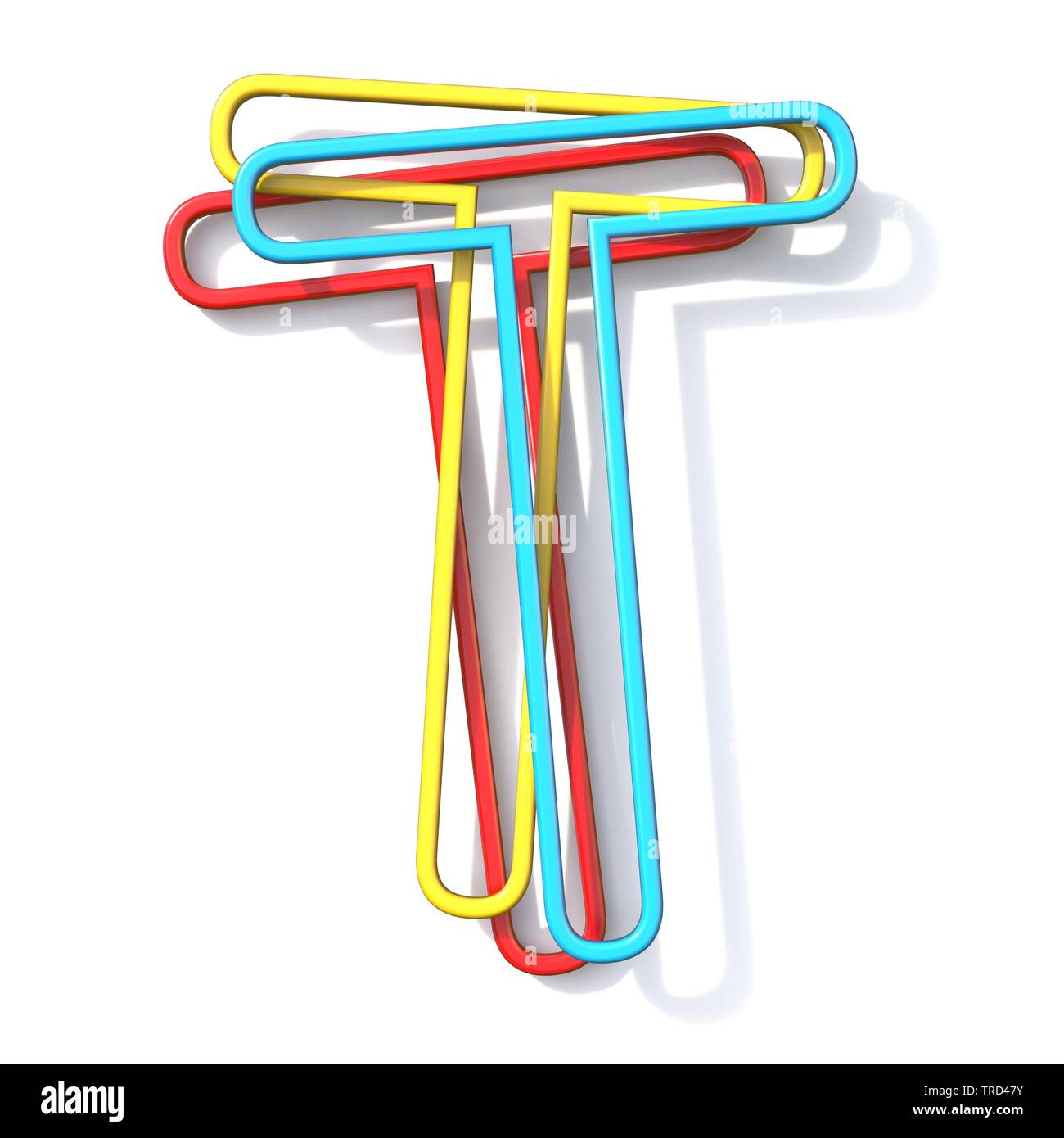 Three basic color wire font Letter T 3D rendering illustration isolated ...