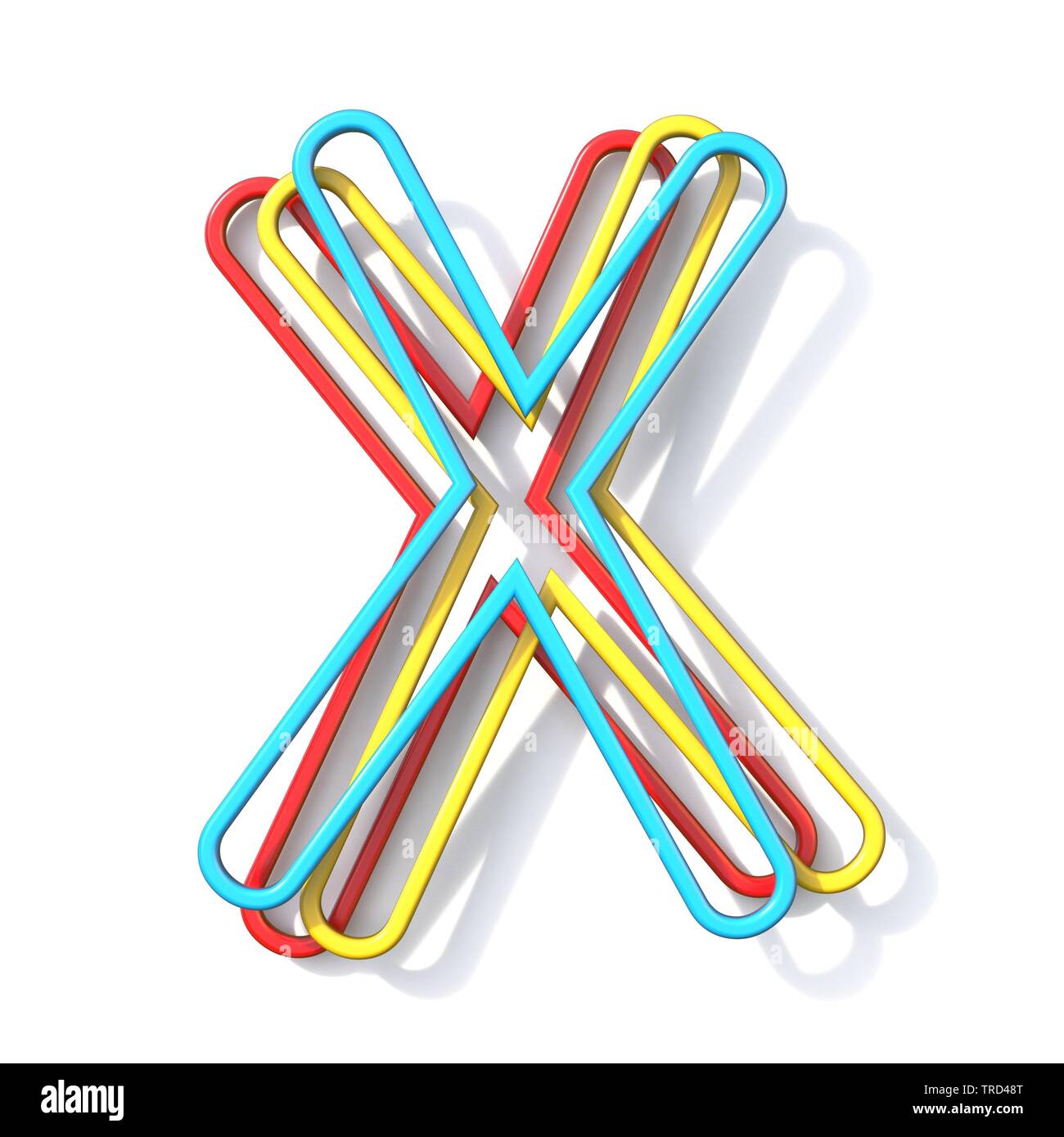 Three basic color wire font Letter X 3D rendering illustration isolated ...