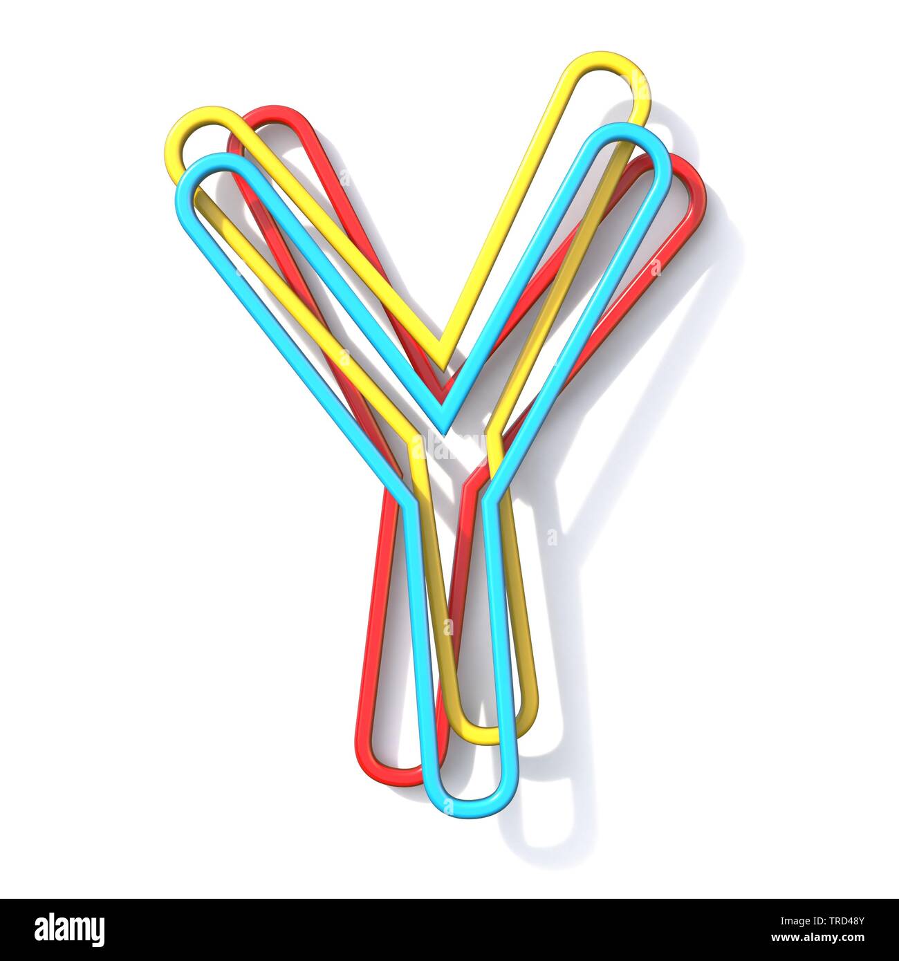 Three basic color wire font Letter Y 3D rendering illustration isolated ...