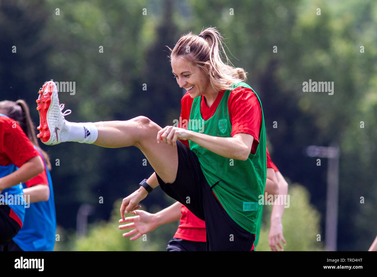 Kayleigh Green of Wales during training at Leckwith Stadium ahead of ...