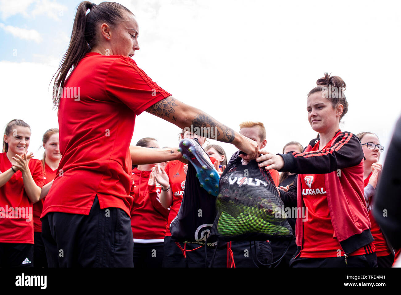 Natasha Harding of Wales during training at Leckwith Stadium ahead of ...