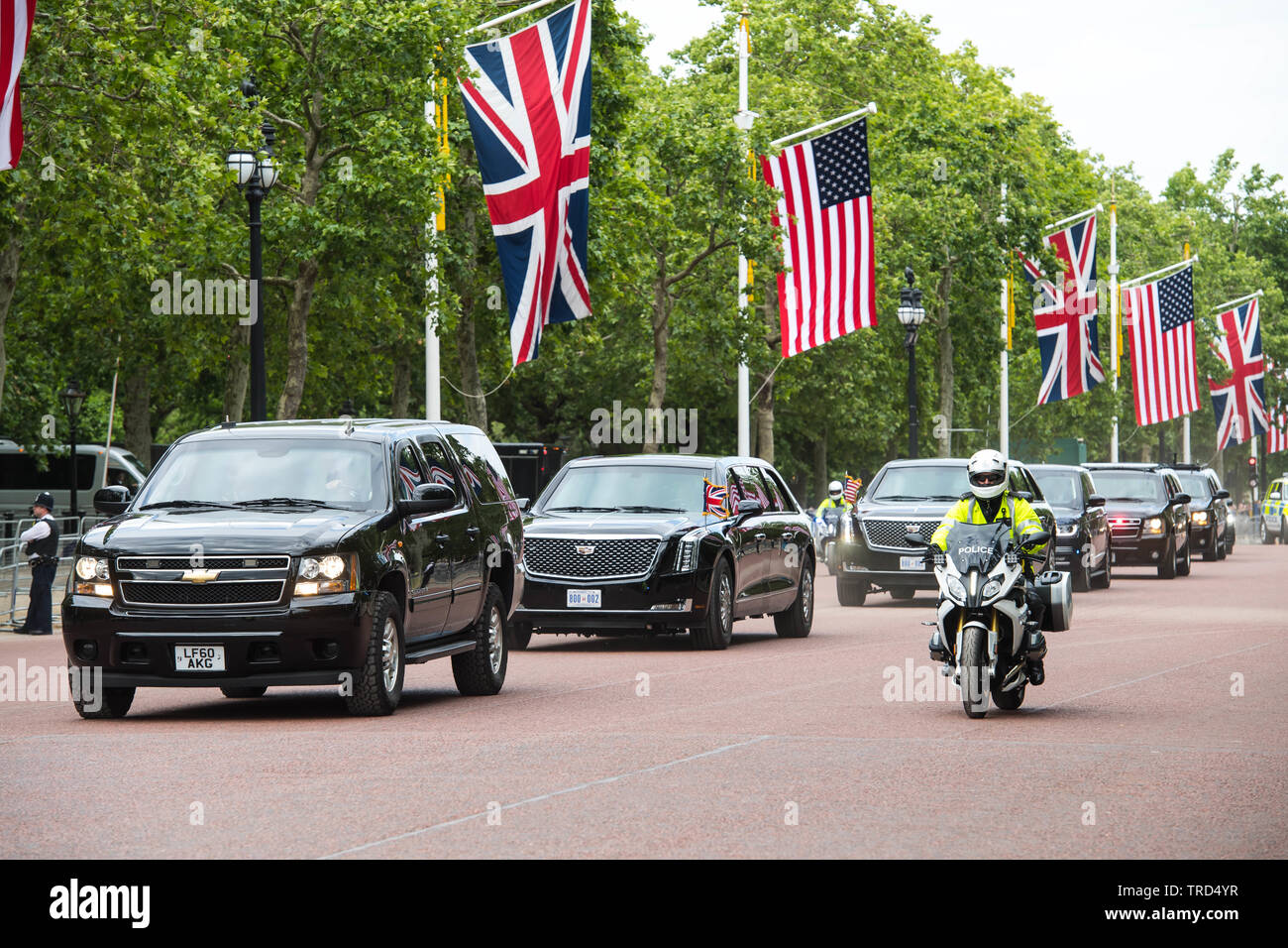 London, UK. 3rd June, 2019. US President Donald Trump travels in his ...