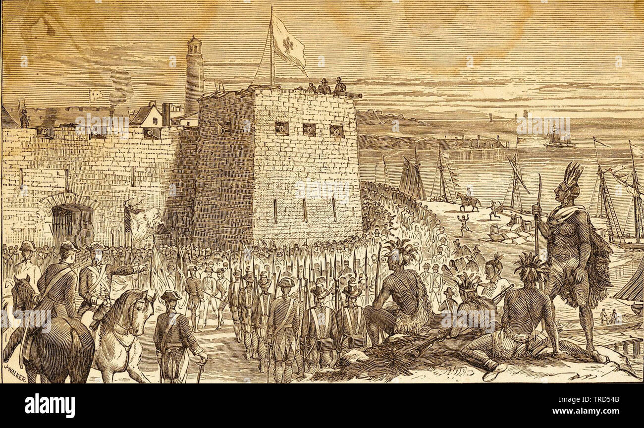 1756, French soldiers and native warriors Stock Photo - Alamy