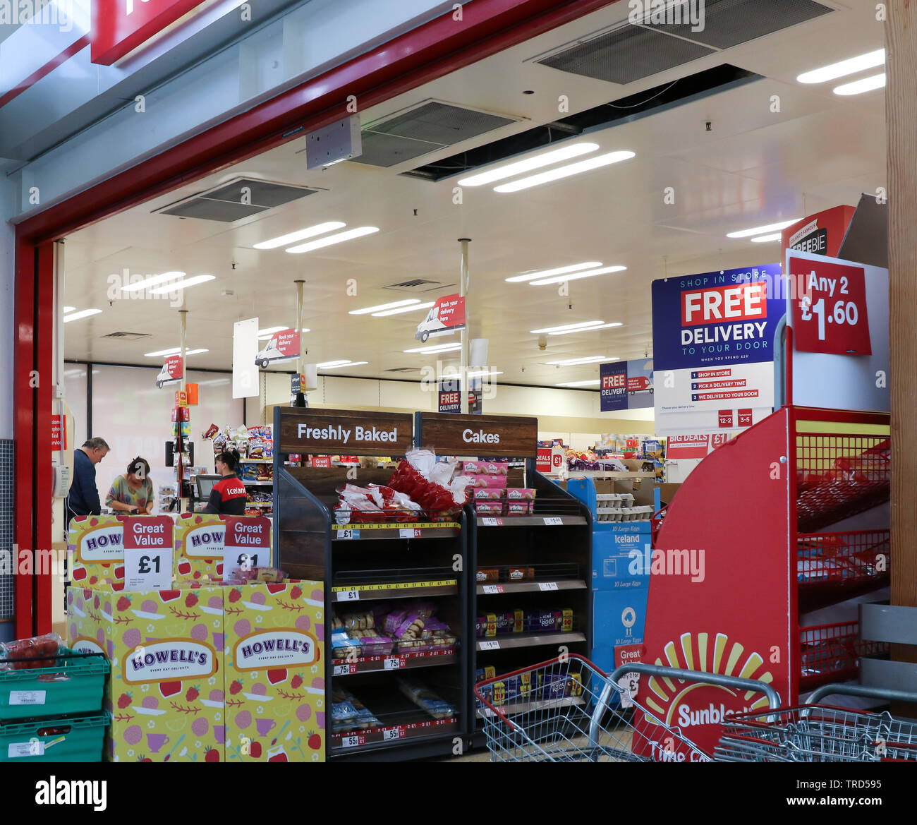 View inside Iceland Foods store with goods on display and people at ...
