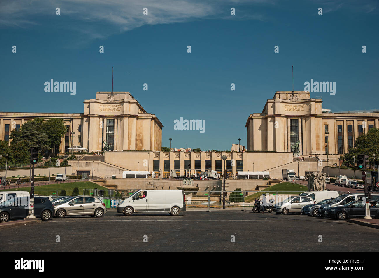 Trocadero building, staircase and traffic in Paris. One of the most ...