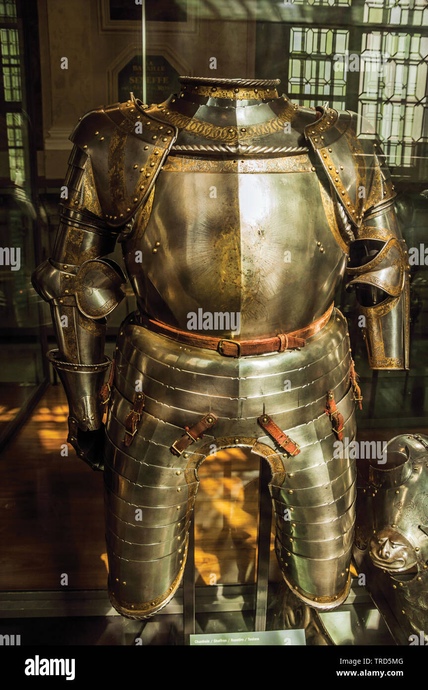 Original medieval armor in the Army Museum of the Palace Les Invalides ...