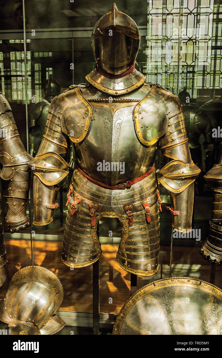 Original medieval armor in the Army Museum of the Palace Les Invalides ...