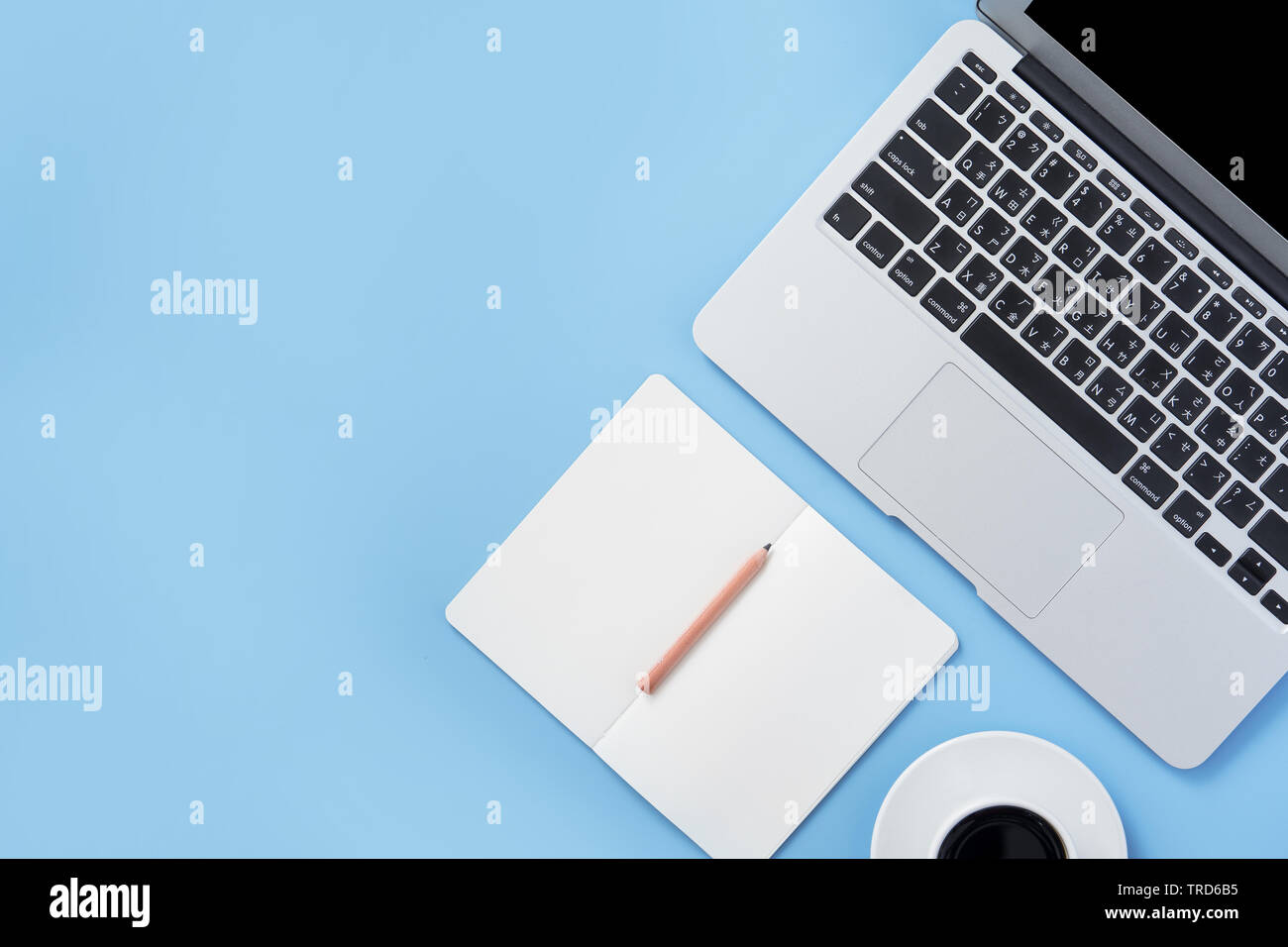 Girl write on open white book or accounting on a minimal clean light ...