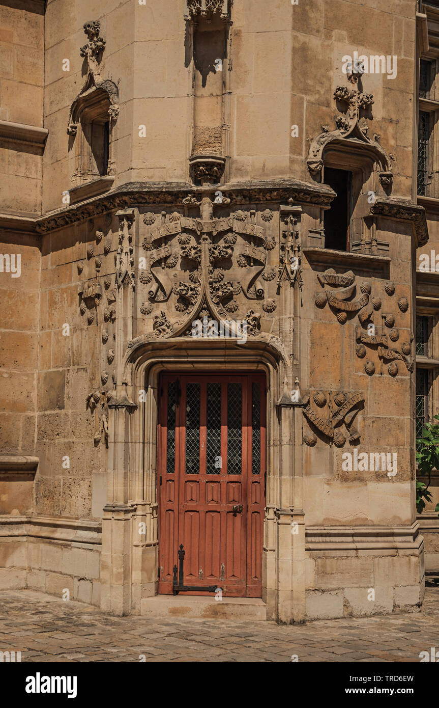 Gothic door of Cluny Museum, with a collection of medieval art ...