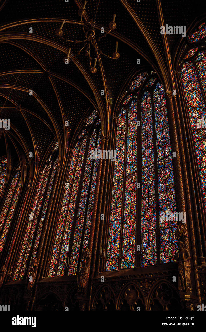 Colorful stained glass windows at the gothic Sainte-Chapelle (church ...