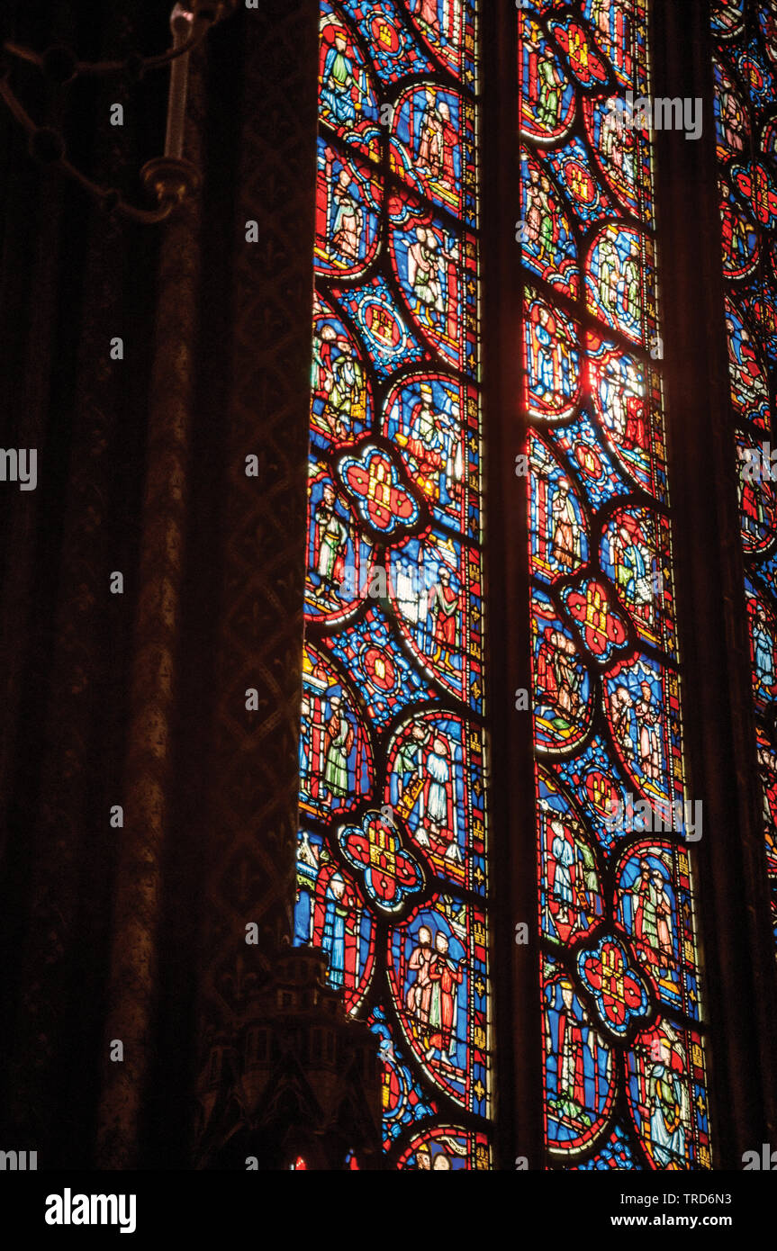 Detail of Stained glass window at the gothic Sainte-Chapelle (church ...