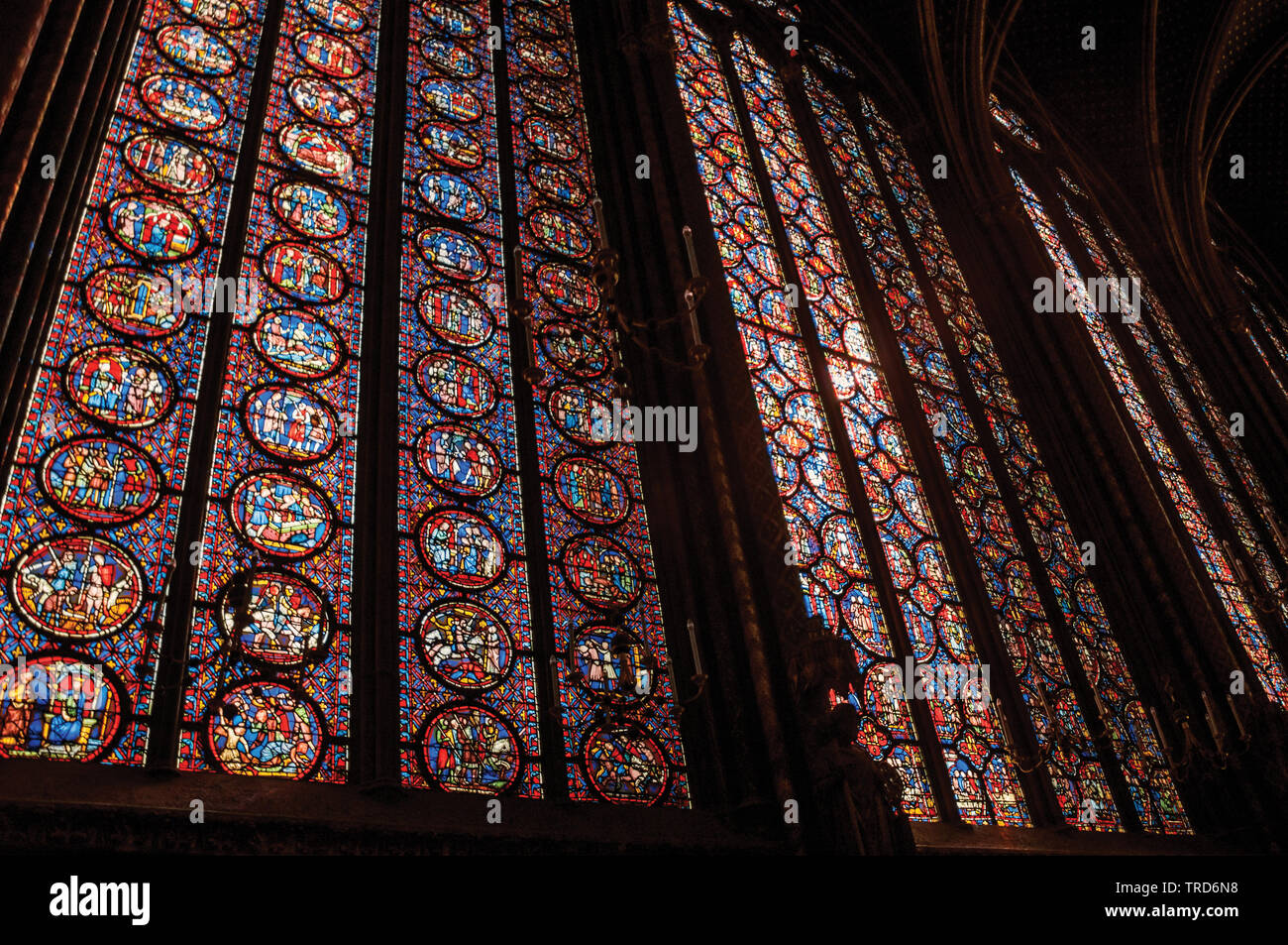 Colorful stained glass windows at the gothic Sainte-Chapelle (church ...