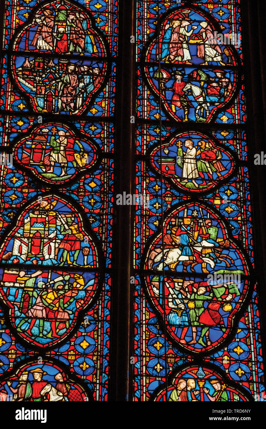 Detail of Stained glass window at the gothic Sainte-Chapelle (church ...