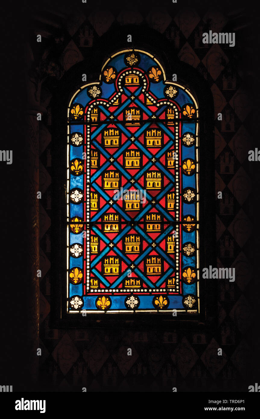 Detail of Stained glass window at the gothic Sainte-Chapelle (church ...