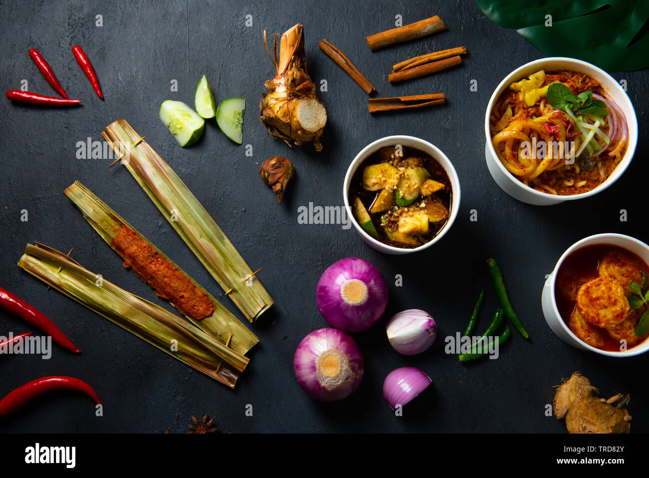 asian laksa top down with a lot of spices and ingredients Stock Photo ...