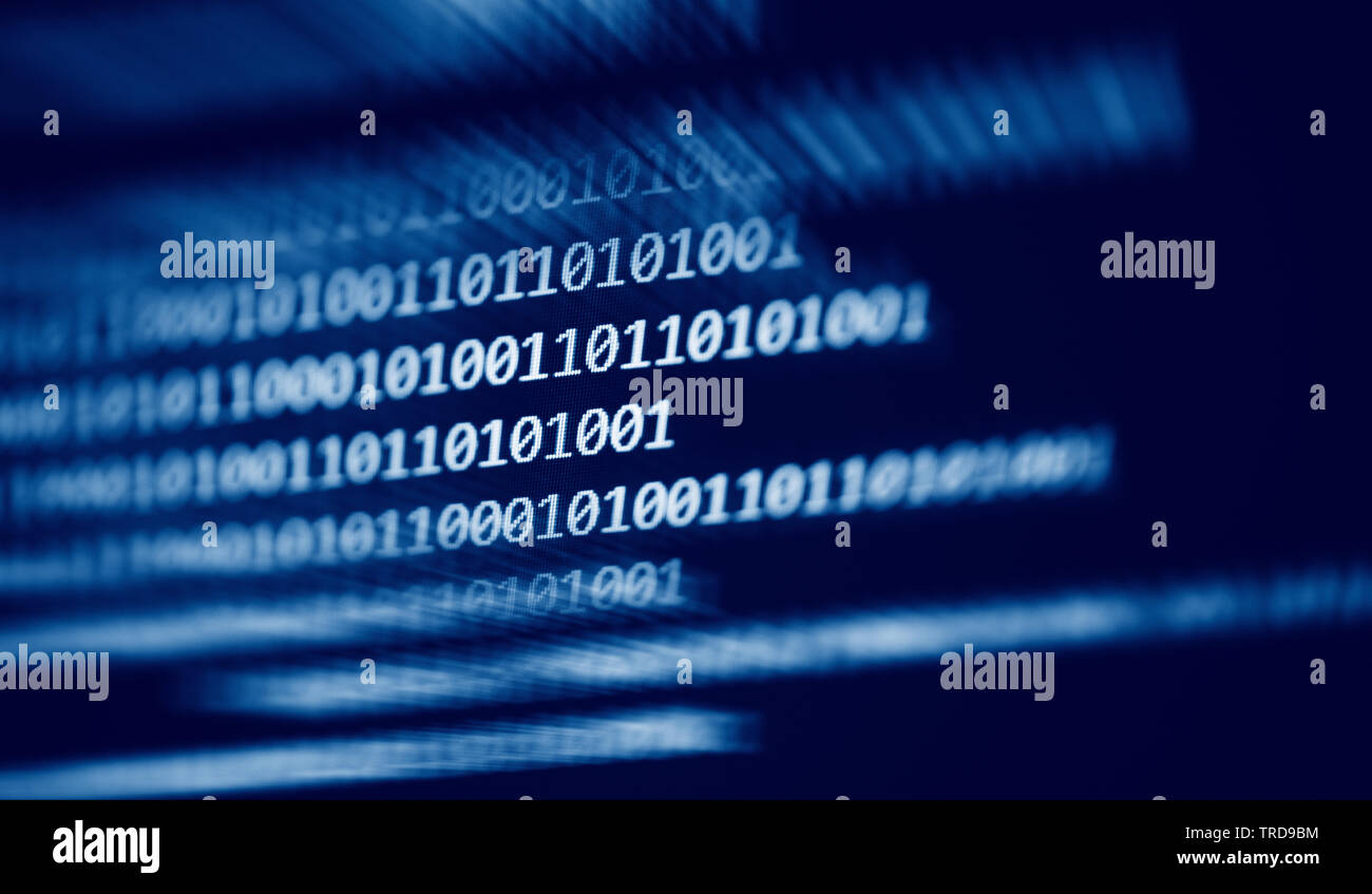 Technology digital binary code data number 0 and 1 on computer screen ...