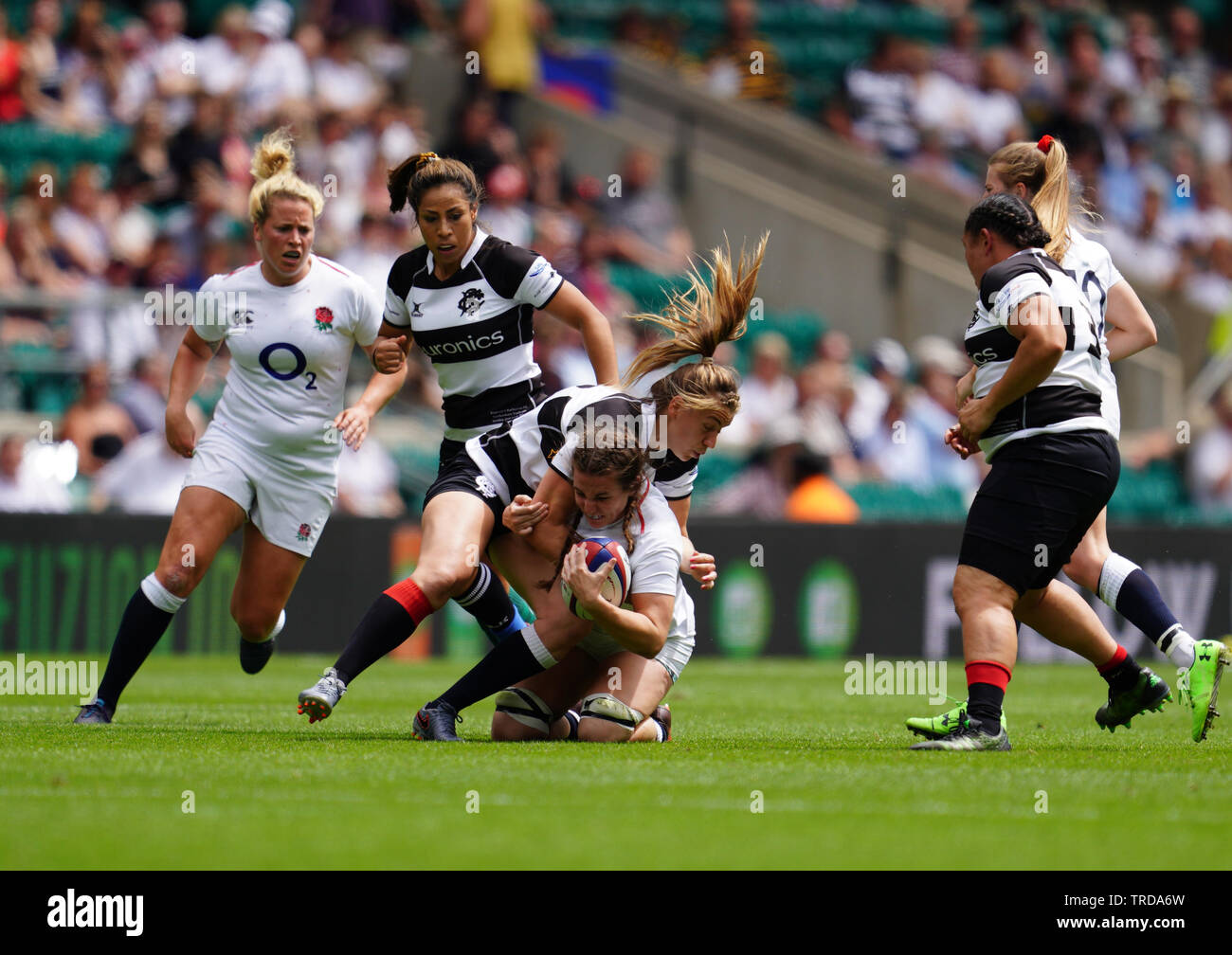 Poppy Cleall in action during the England v Barbarians Women at ...