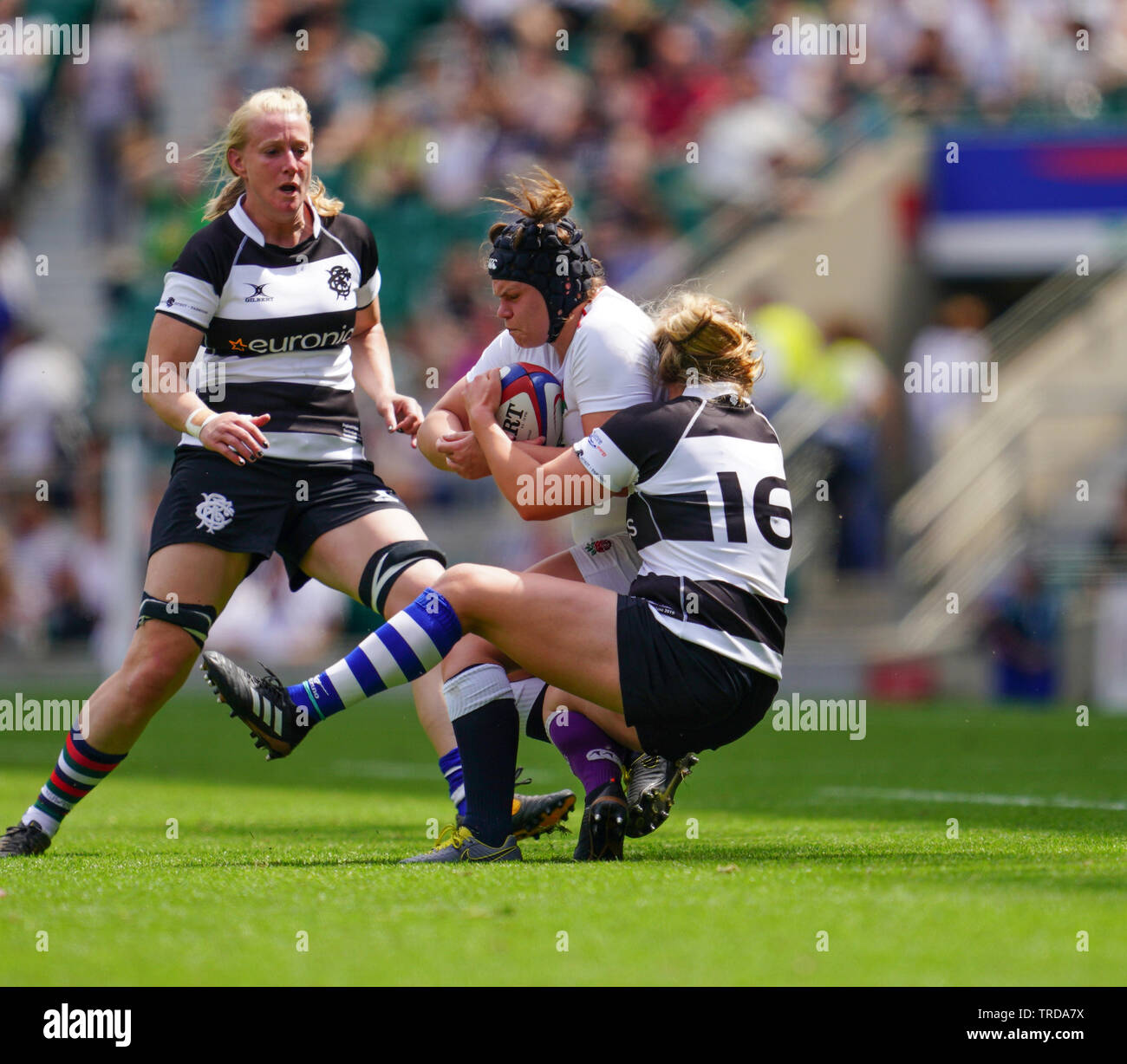 Heather Kerr makes tackle during the England v Barbarians Women at ...