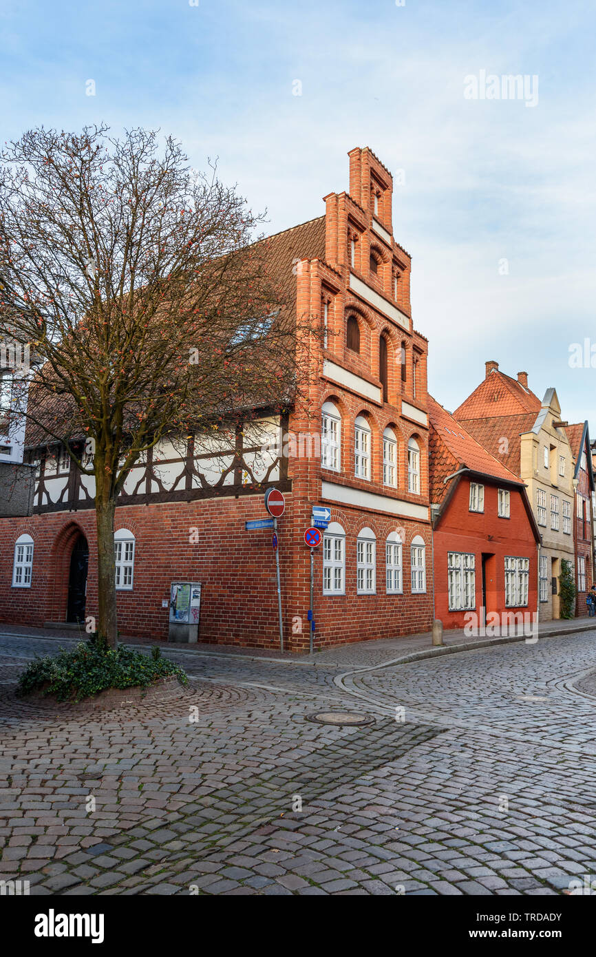 Luneburg, Germany - November 06, 2018: Street with Medieval old brick ...