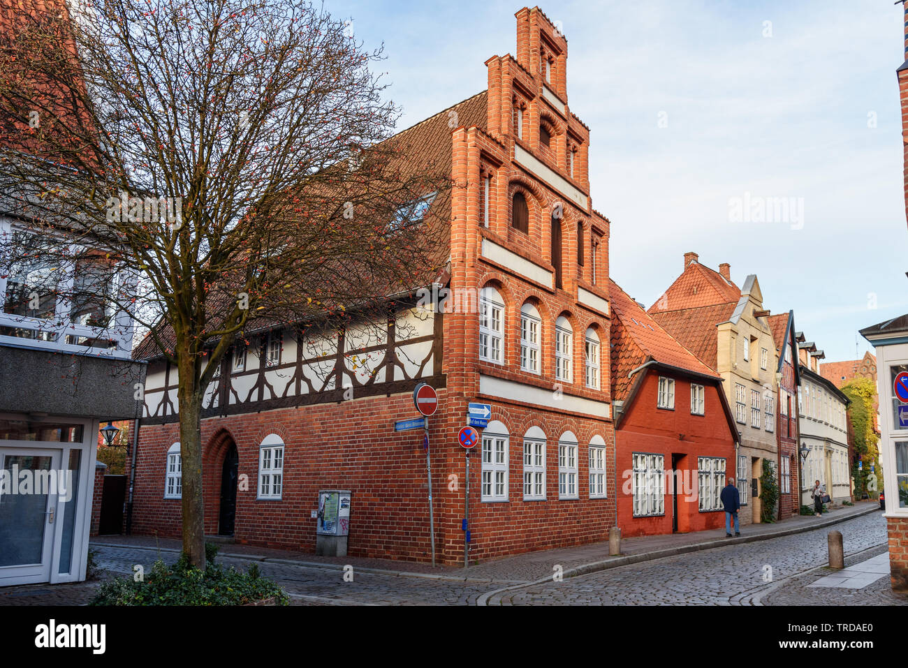Luneburg, Germany - November 06, 2018: Street with Medieval old brick ...
