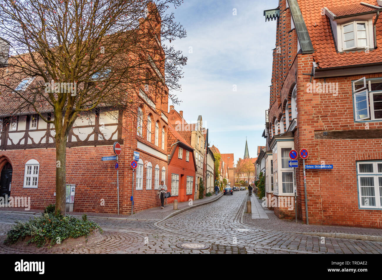 Luneburg, Germany - November 06, 2018: Street with Medieval old brick ...