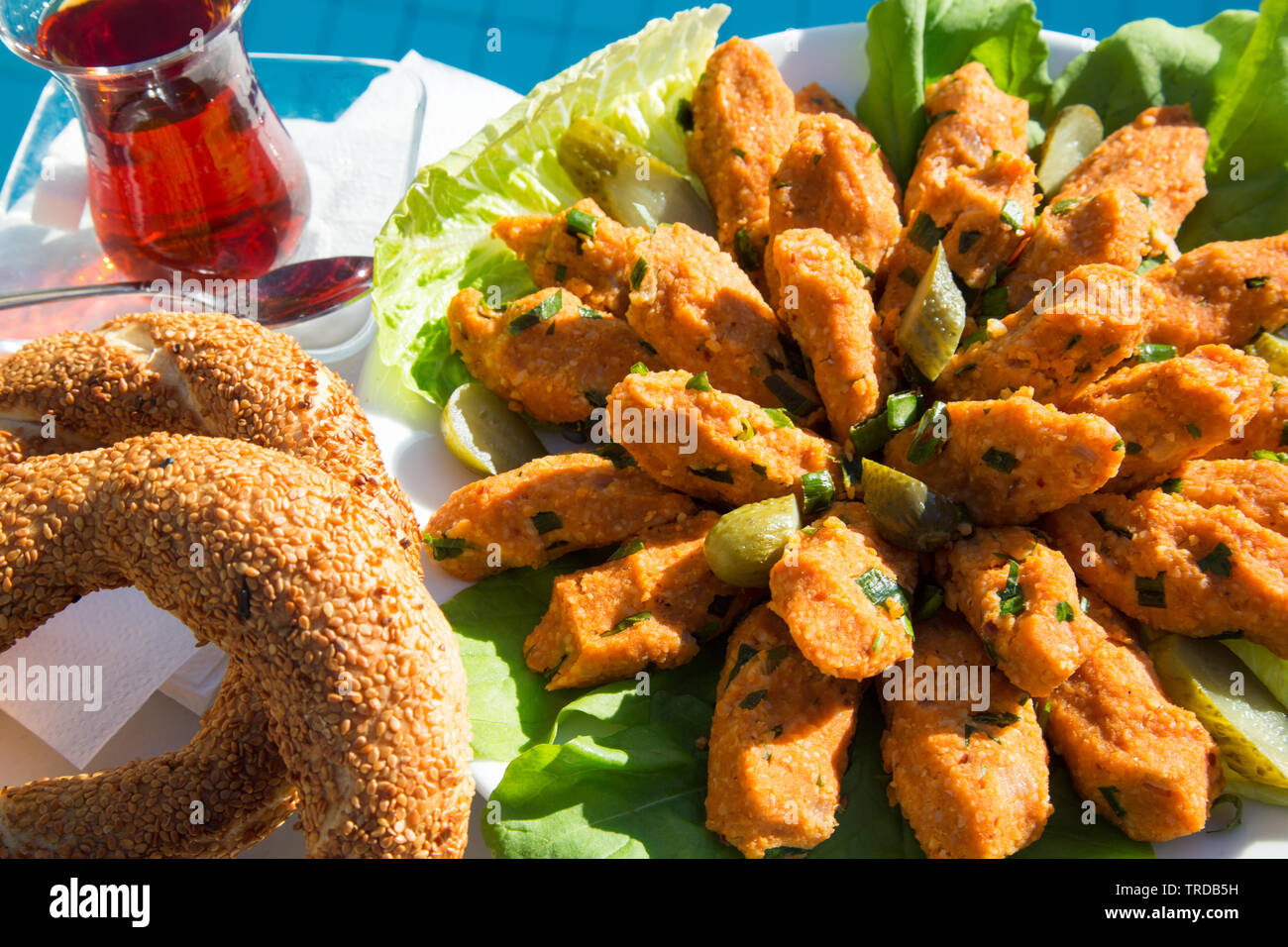 Traditional Turkish afternoon snack of Bulgar wheat and red lentil ...
