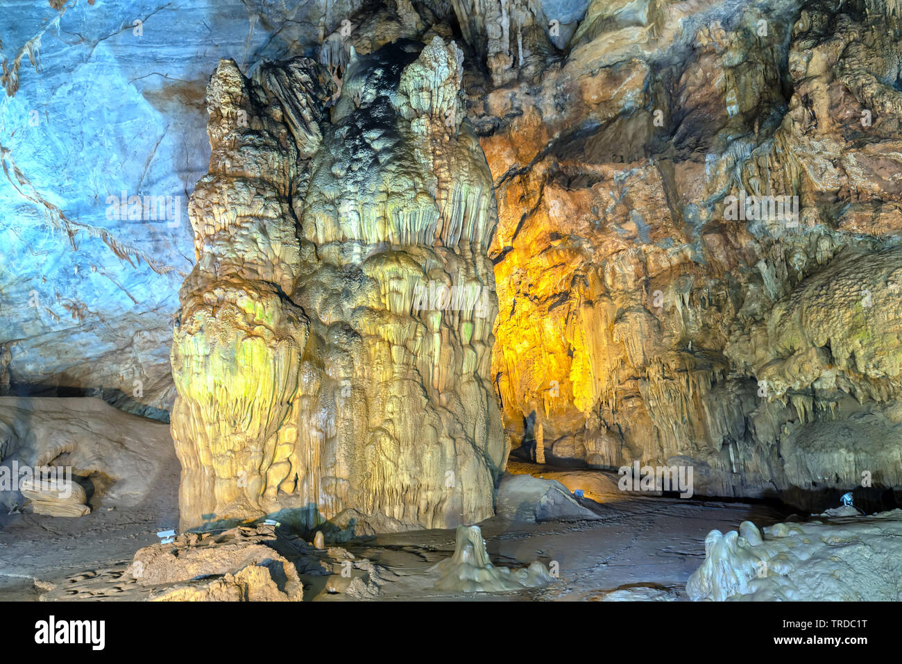 Cave-shaped limestone geological formations with beautiful stalactites ...