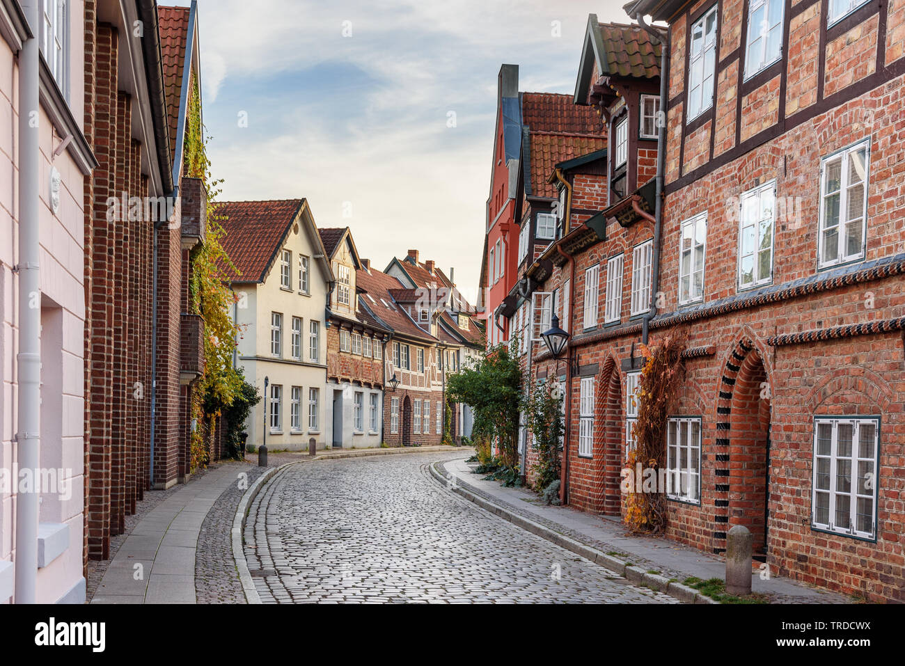 Street with Medieval old brick buildings in Luneburg. Germany Stock ...