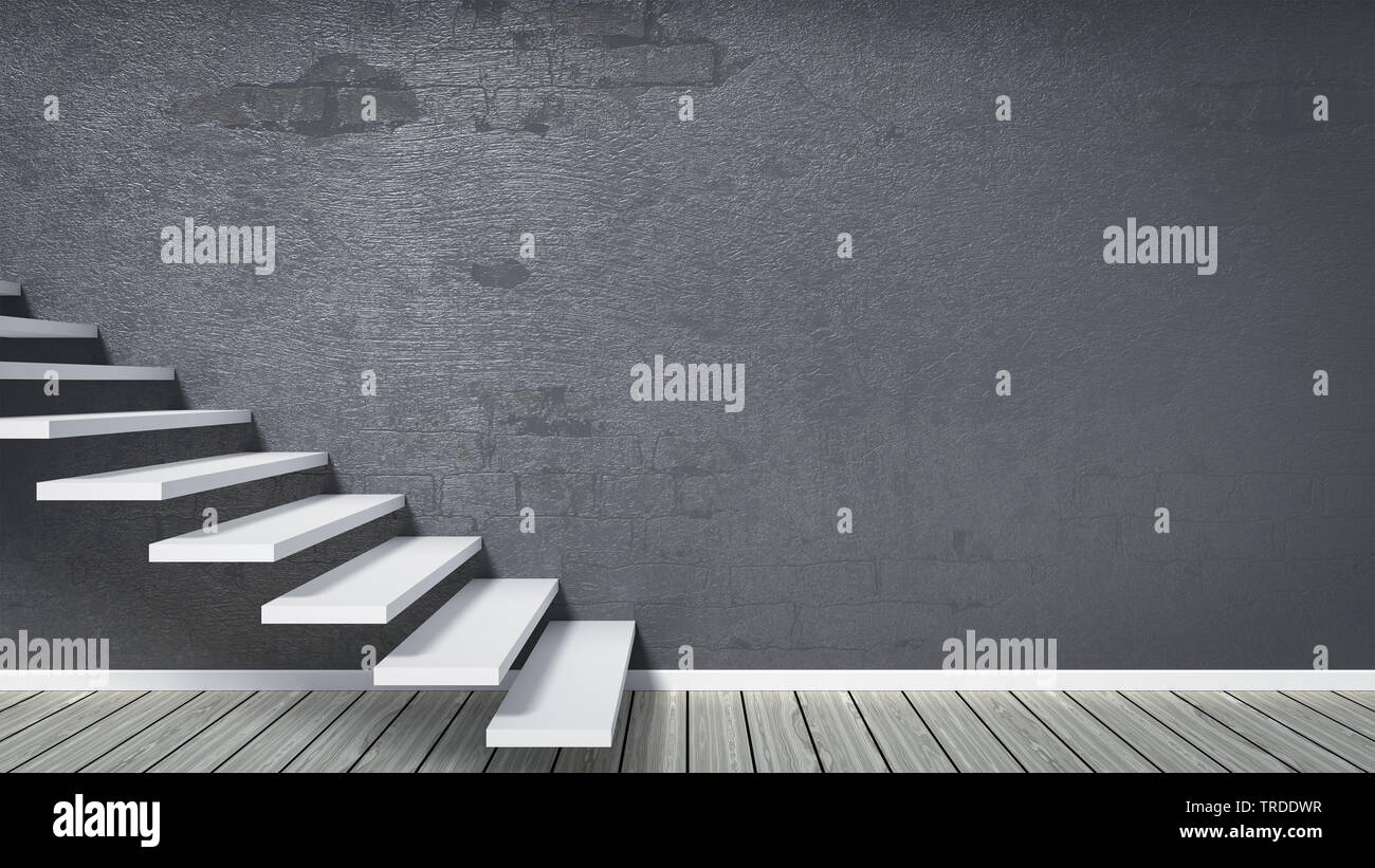 3D computer graphic, Interior design showing a grey wall with a white ...