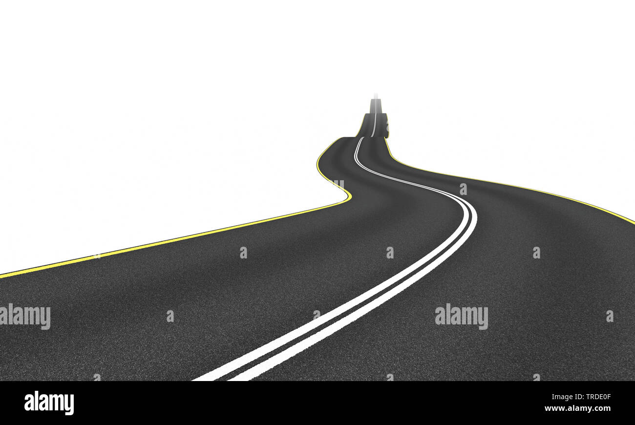 3D computer graphic, curved highway road representing a path to a ...