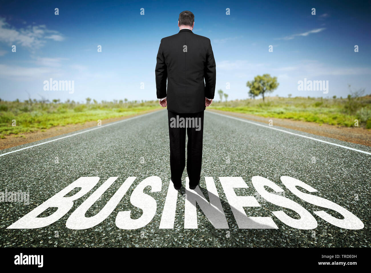 3D computer graphic, straight highway section representing a path to a ...