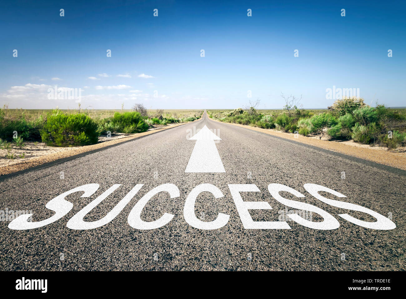 3D computer graphic, straight highway section representing a path to a ...