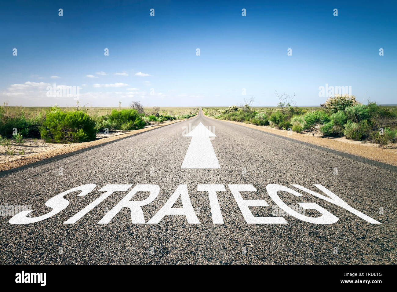 3D computer graphic, straight highway section representing a path to a ...