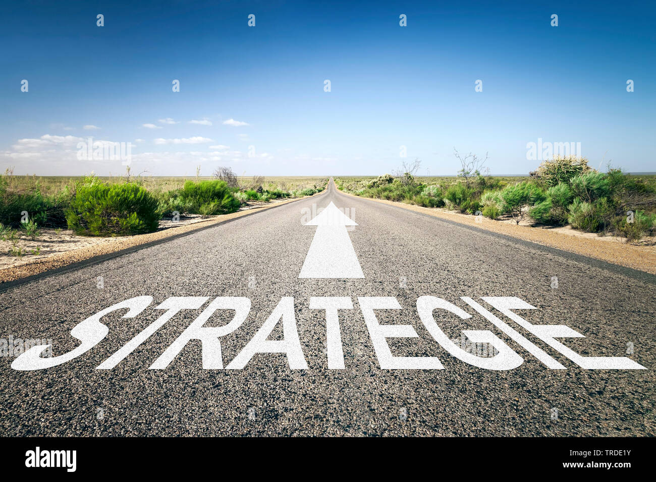 3D computer graphic, straight highway section representing a path to a ...
